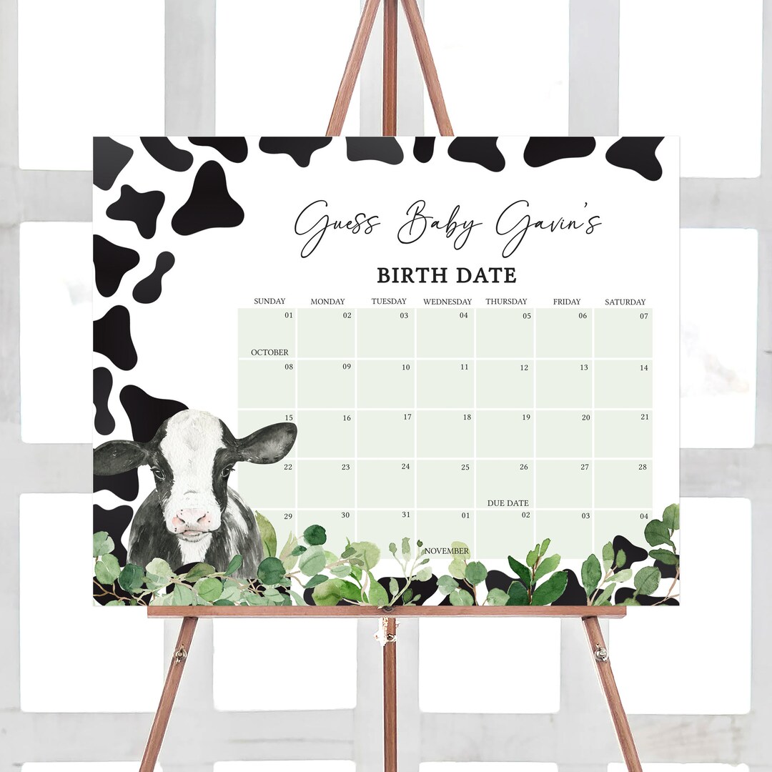 Editable Gender Neutral Highland Cow Baby Shower Due Date Calendar ...