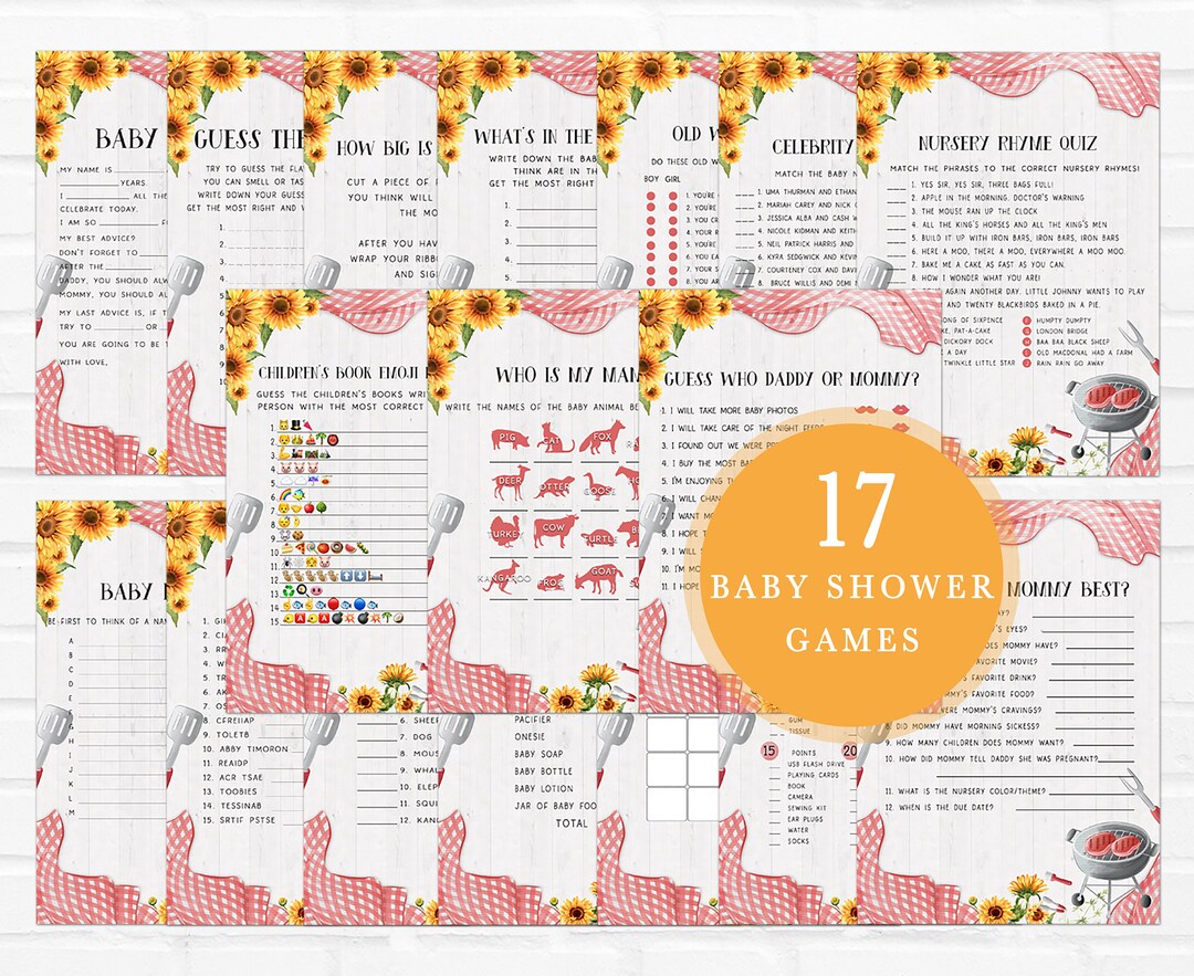 BBQ Baby Shower Games Bundle, Babyq Baby Shower Game Pack, Backyard ...