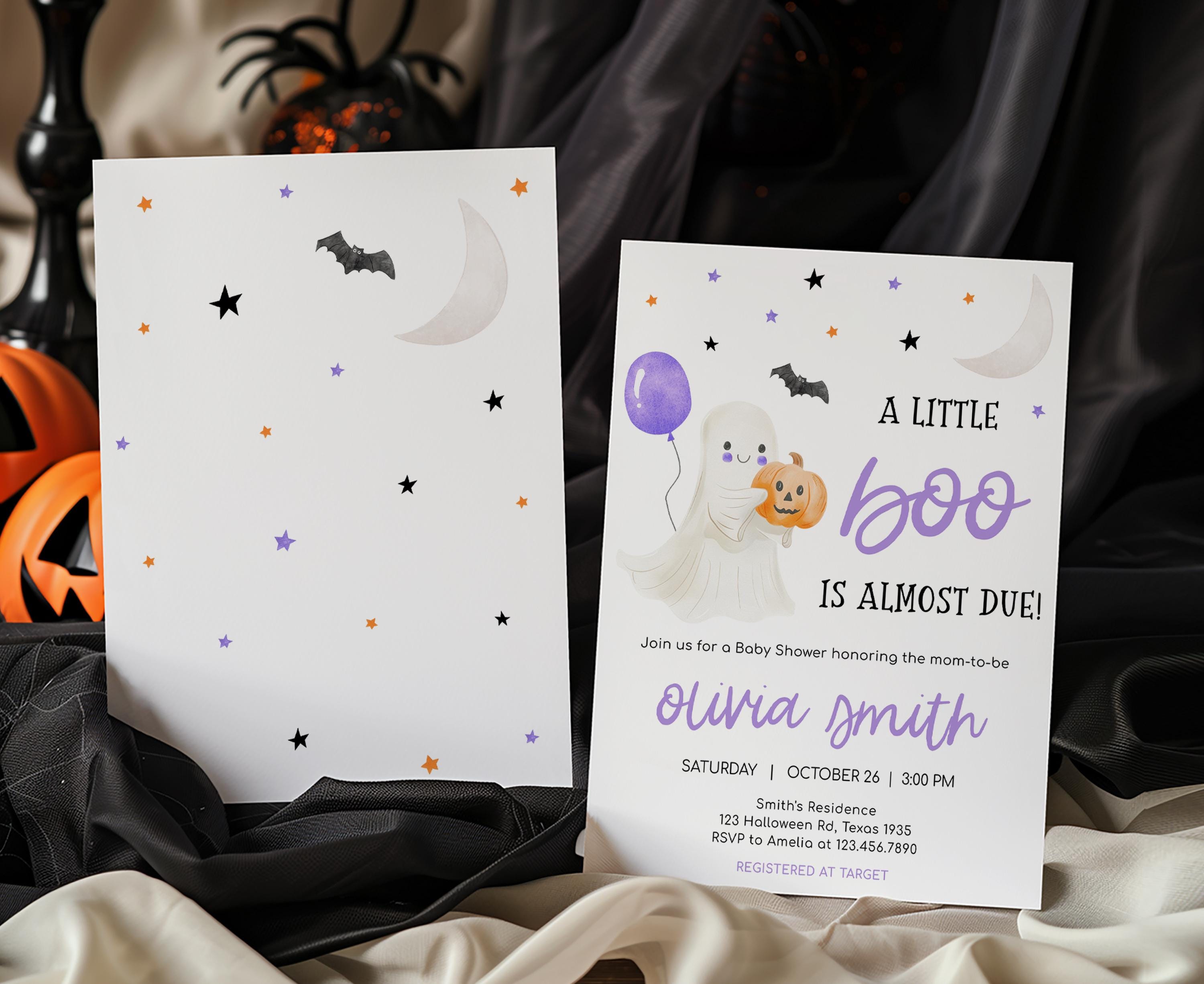 Editable A Little Boo Purple Baby Shower Invitation Bundle, Girl ...