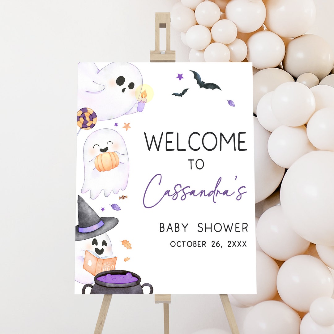 Editable Purple A Little Boo Baby Shower Welcome Sign, Girl Halloween ...