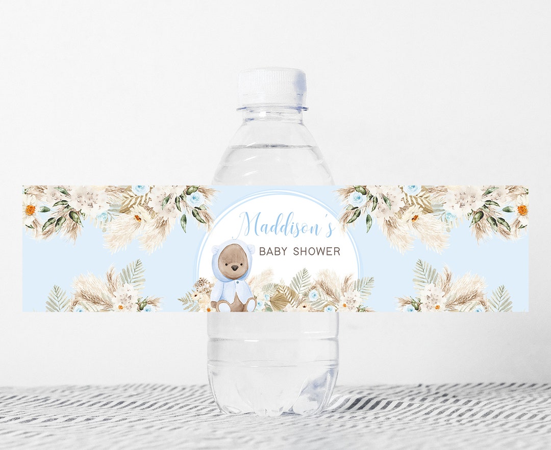 Editable Bear Baby Shower Bottle Label Teddy Bear Baby Shower Water ...