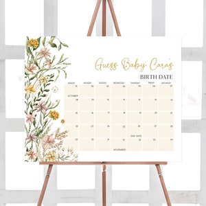 Editable Baby in Bloom Garden Baby Shower Due Date Calendar, Wildflower ...