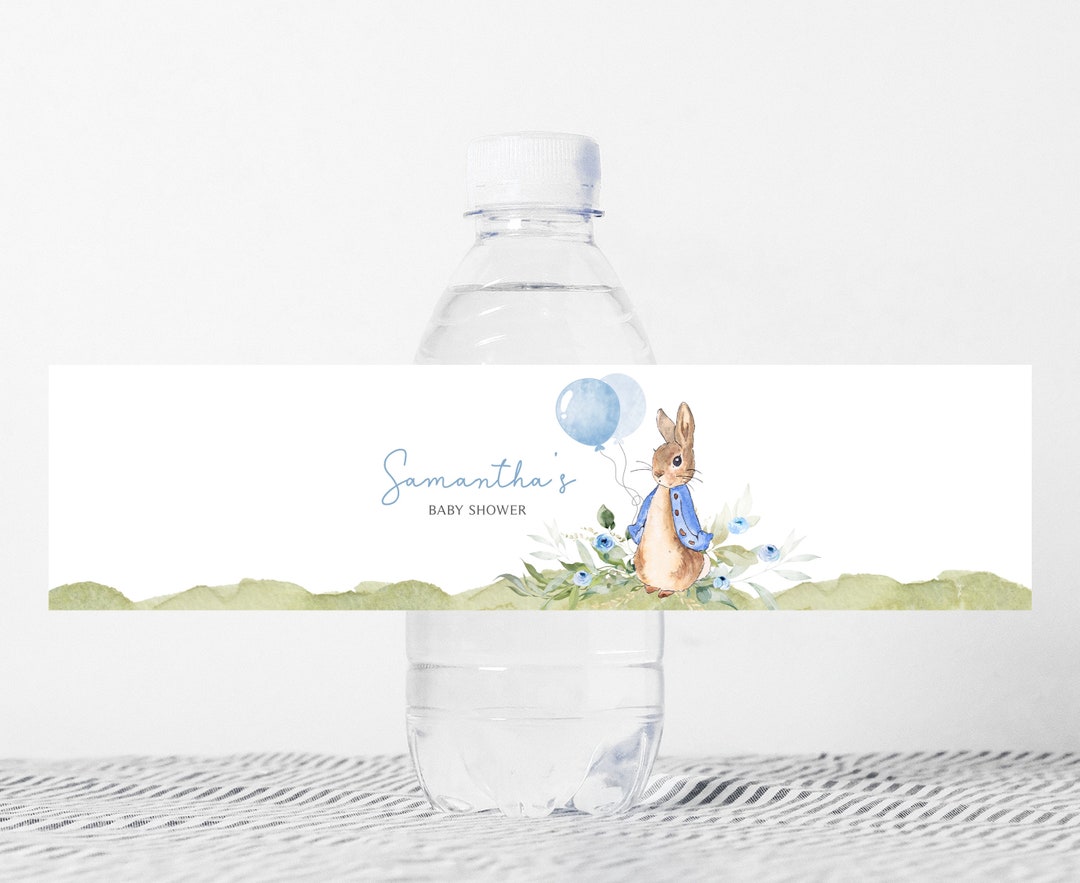 Editable Blue Peter Rabbit Baby Shower Bottle Label, Bunny Boy Baby ...