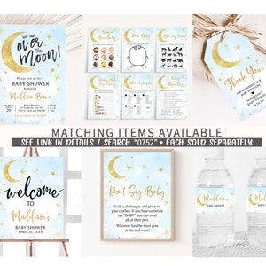 Editable Boy Over the Moon Baby Shower Welcome Sign, Blue Moon and ...