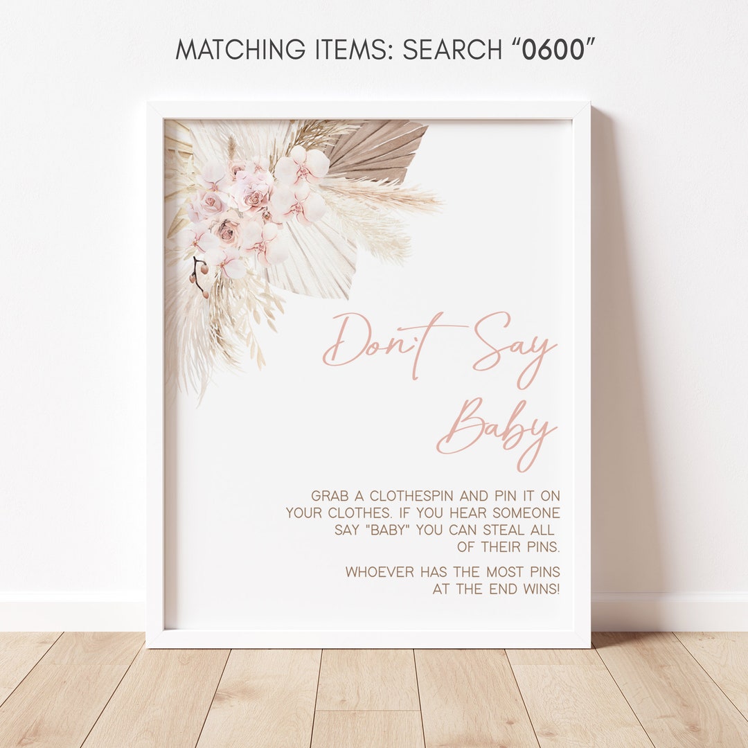 Don't Say Baby Sign Pink Boho Baby Shower, Girl Pampas Grass Baby ...