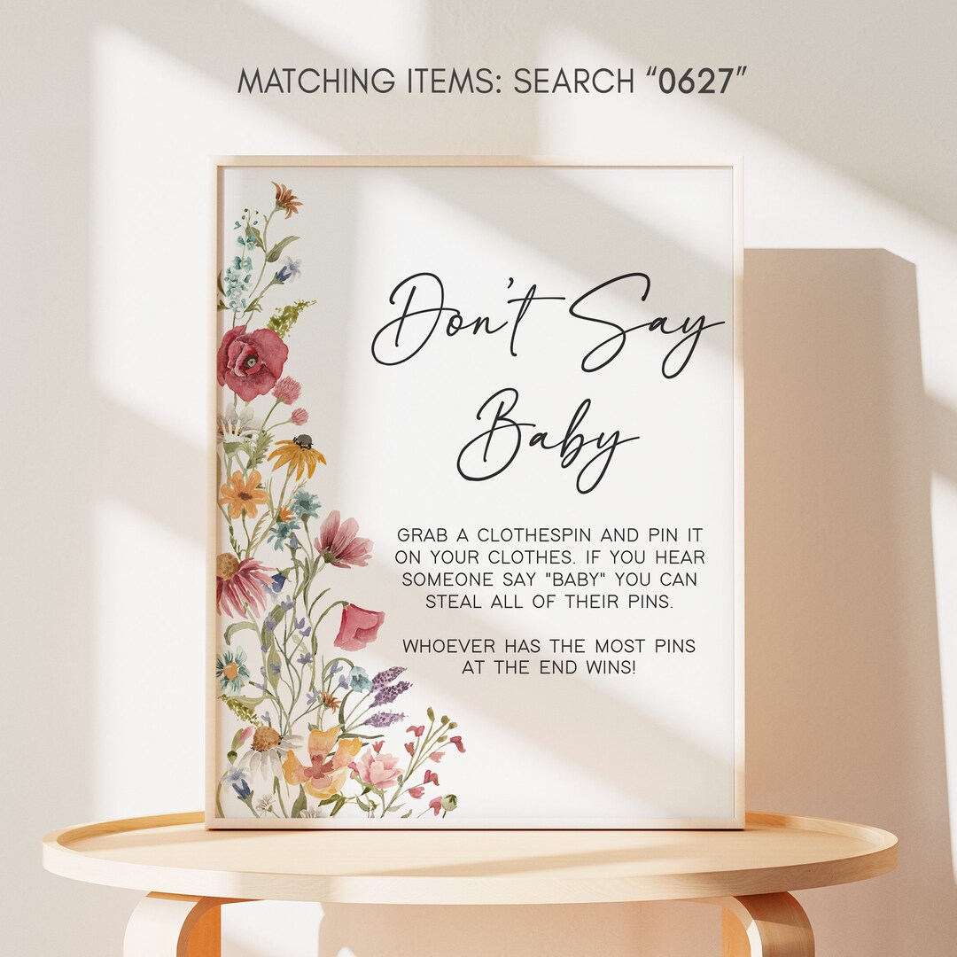 Don't Say Baby Sign Baby in Bloom Baby Shower, Boho Wildflower Baby ...