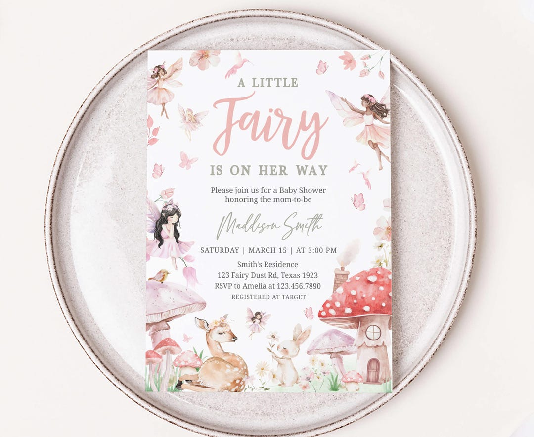 Editable Little Fairy Baby Shower Invitation, Enchanted Forest Fairy ...