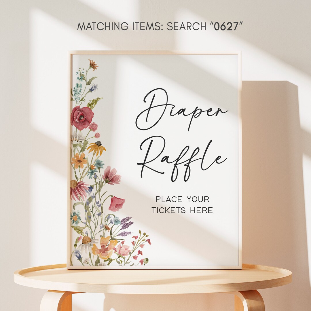 Diaper Raffle Sign Baby in Bloom Baby Shower, Boho Wildflower Baby ...