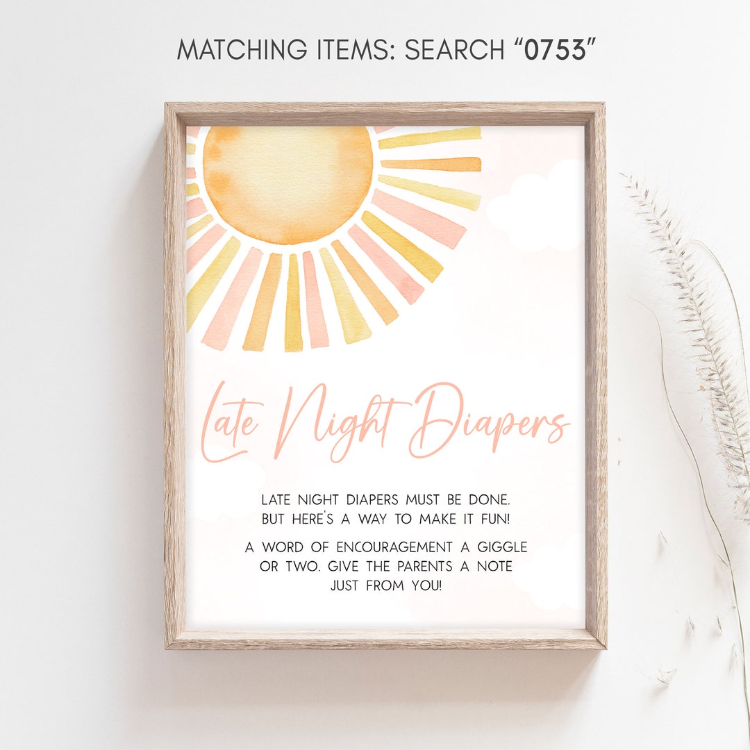 Late Night Diapers Sign Sunshine Baby Shower, A Little Ray of Sunshine ...