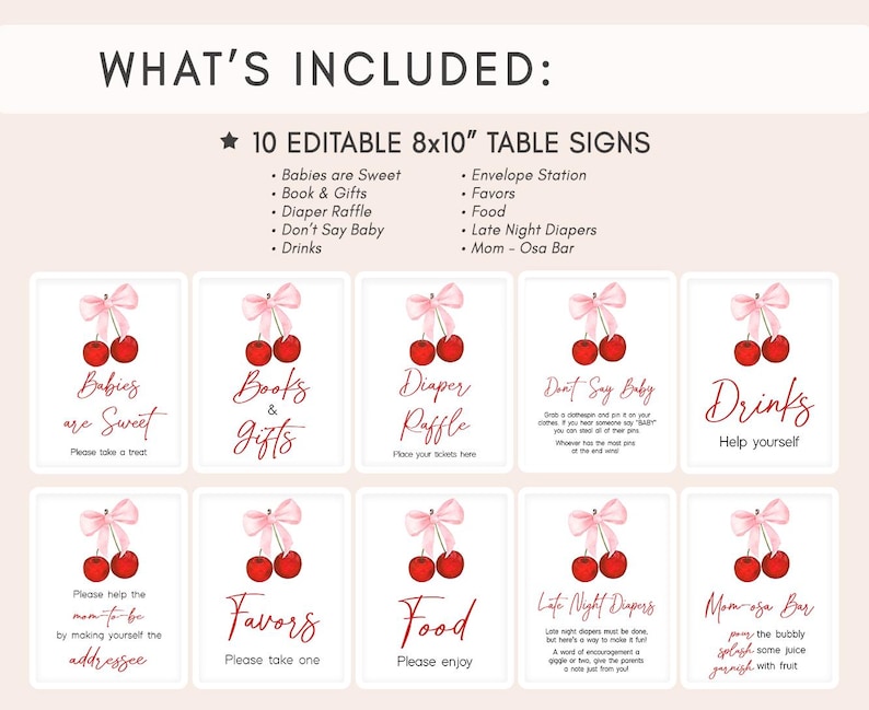 Editable Cherry Baby Shower Table Sign, Cherry on Top Coquette Baby ...