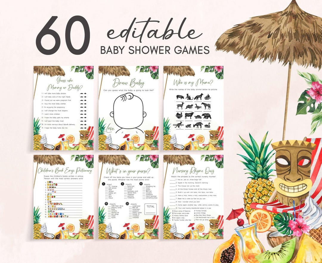 Editable Aloha Baby Shower Games Bundle, Girl Hawaiian Luau Tropical ...