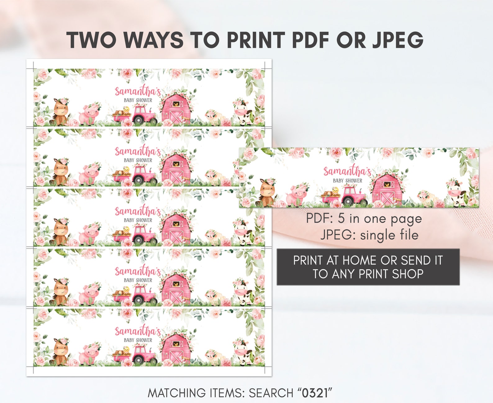 Editable Farm Baby Shower Bottle Labels, Floral Pink Barnyard Baby ...
