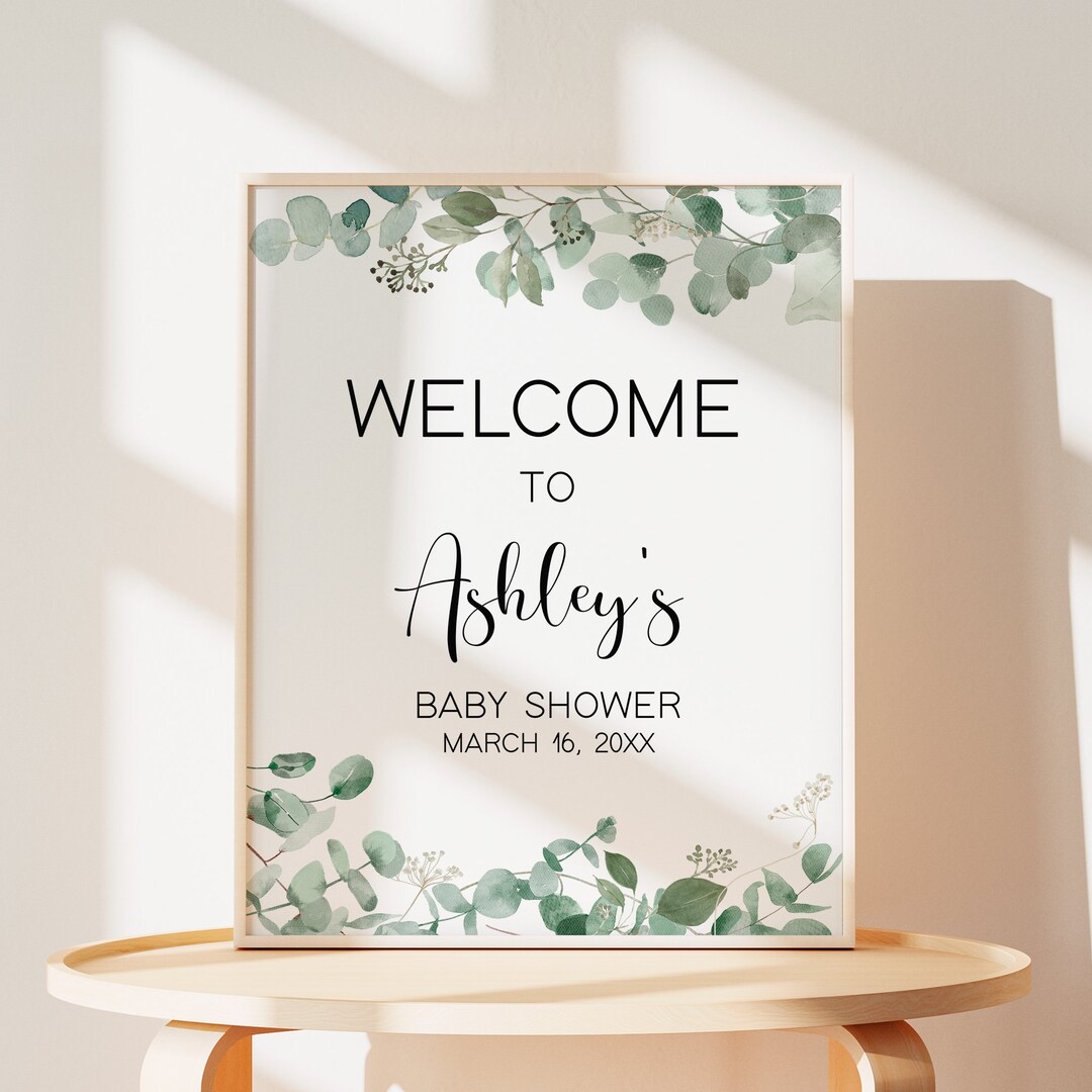 Editable Eucalyptus Greenery Baby Shower Welcome Sign, Oh Baby Greenery ...