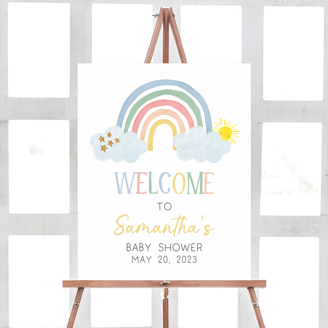 Editable Pastel Rainbow Baby Shower Welcome Sign, Little Ray of ...