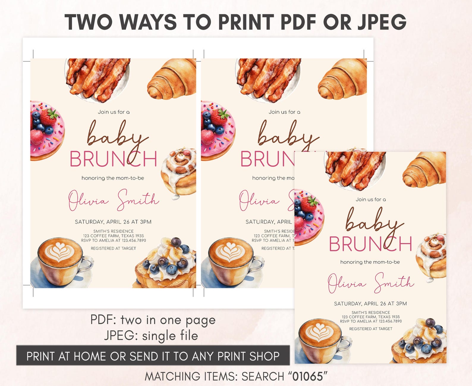 Editable Baby Brunch Baby Shower Invitation Bundle, Blueberry Pancake ...