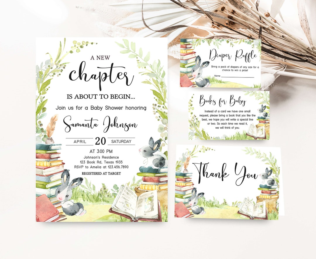 Editable Storybook Baby Shower Invitation Bundle, A New Chapter Baby ...