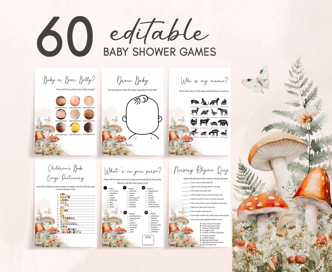 Editable Little Mushroom Baby Shower Games Bundle, Mushroom Fall Baby ...