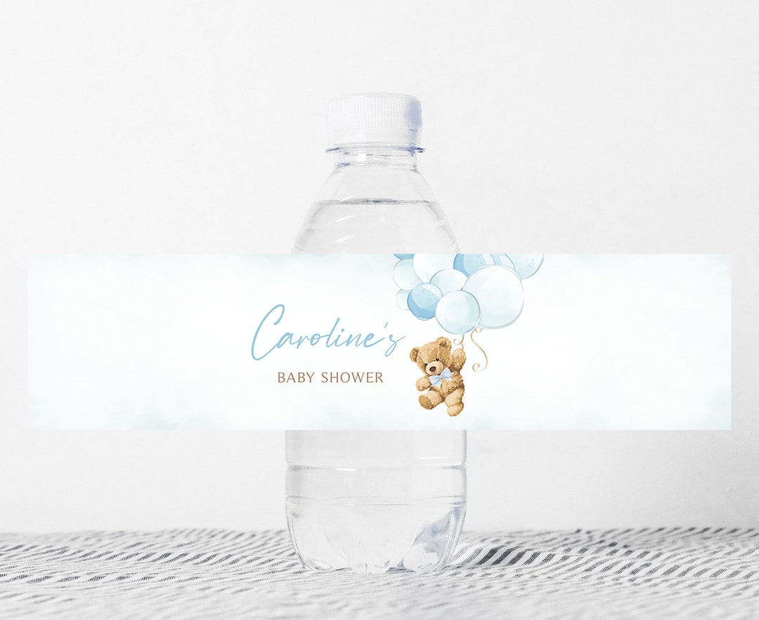 Editable Boy Bear Balloon Baby Shower Bottle Label, We Can Bearly Wait ...