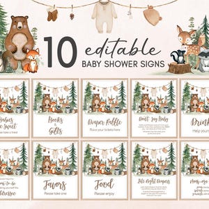 Editable Woodland Baby Shower Table Sign, Adventure Awaits Forest Baby ...