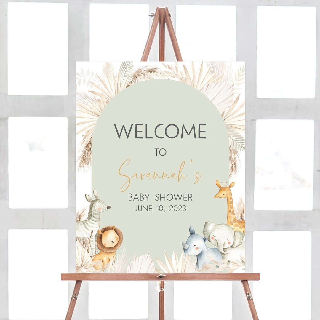 Editable Boho Safari Baby Shower Welcome Sign, Safari Jungle Baby ...