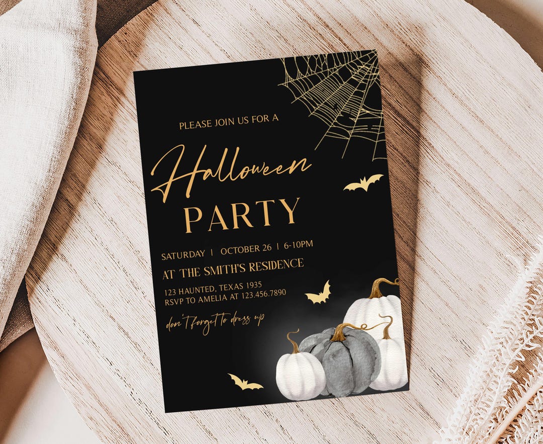 Editable Halloween Invitation, Adult Halloween Invitation, Black and ...