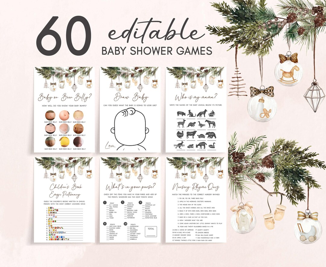 Editable A Merry Little Baby Shower Games Bundle, Christmas Baby Winter ...