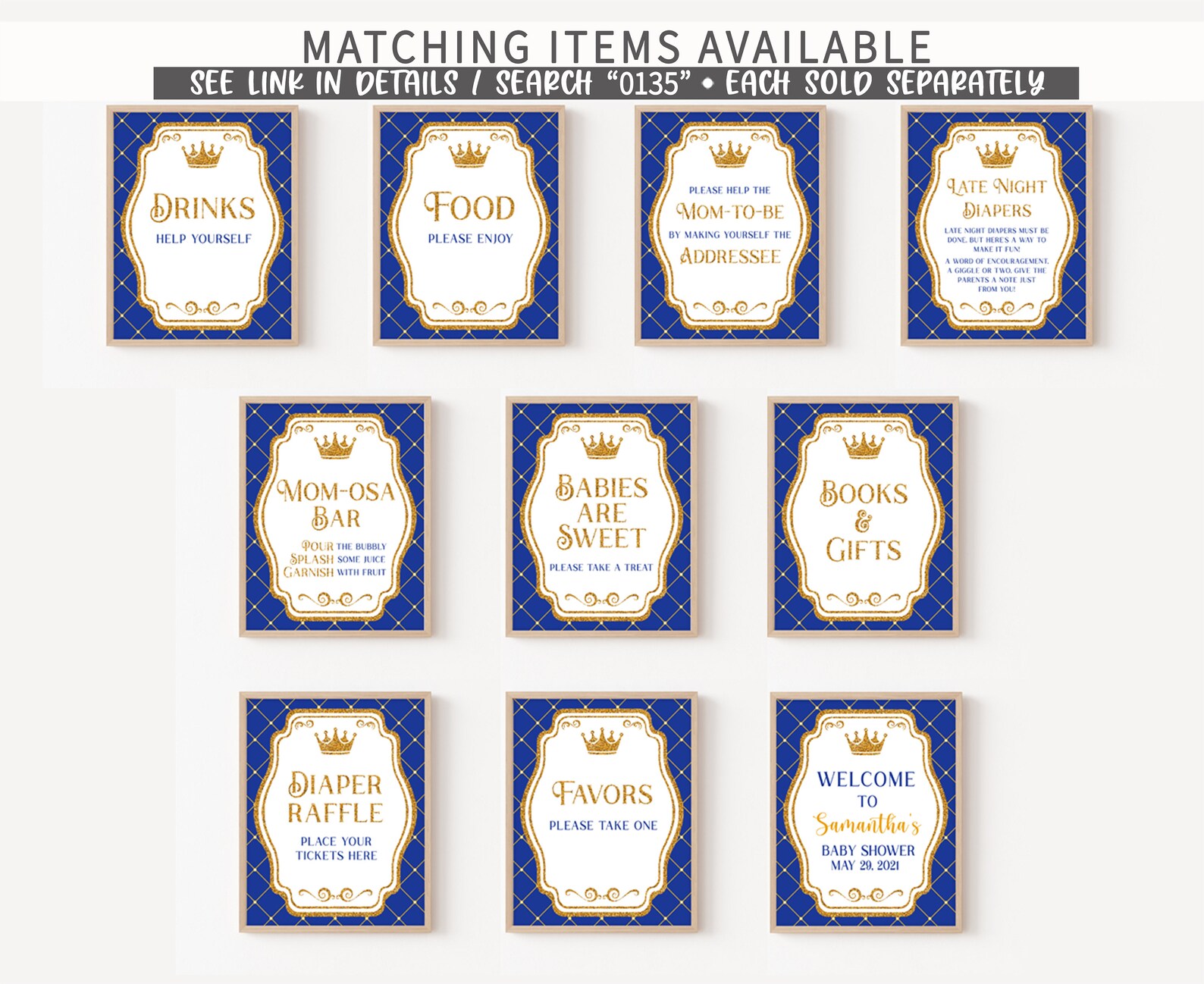 Editable Royal Prince Baby Shower Favor Tag, Crown Navy and Gold Little ...