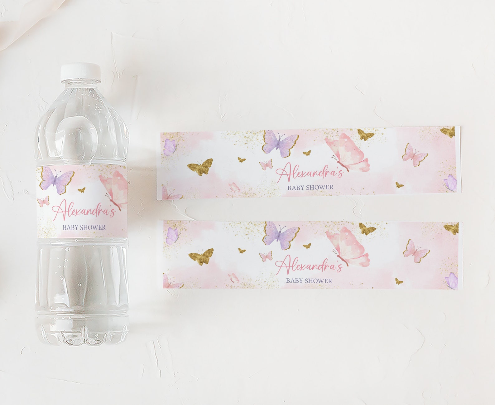 Editable Butterfly Baby Shower Bottle Label, Girl Pink Butterflies Baby ...