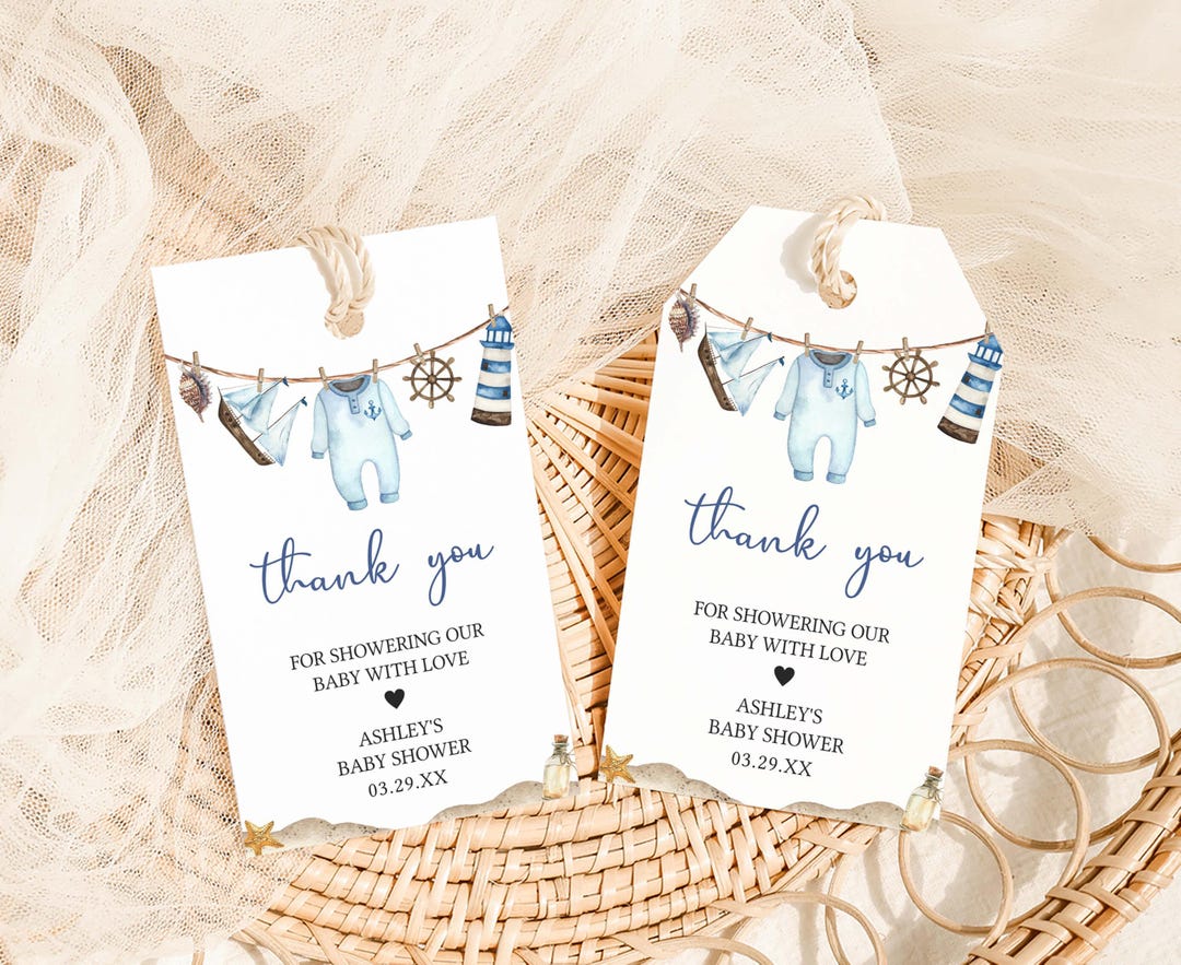 Editable Ahoy It's a Boy Nautical Baby Shower Favor Tag, Baby ...