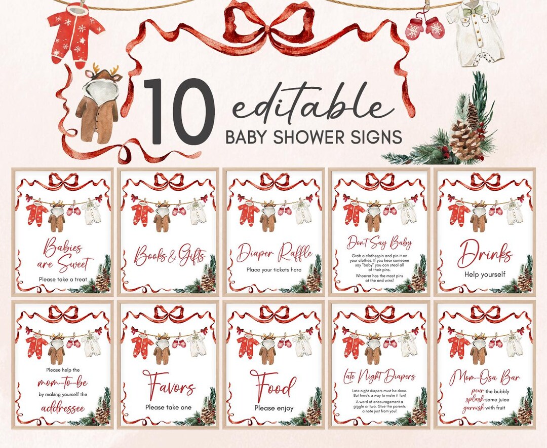 Editable Santa Baby Shower Table Sign, Christmas Baby Clothesline Baby ...