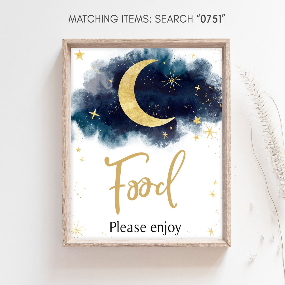 We Are Over the Moon Baby Shower Food Sign, Boy Moon and Stars Baby ...