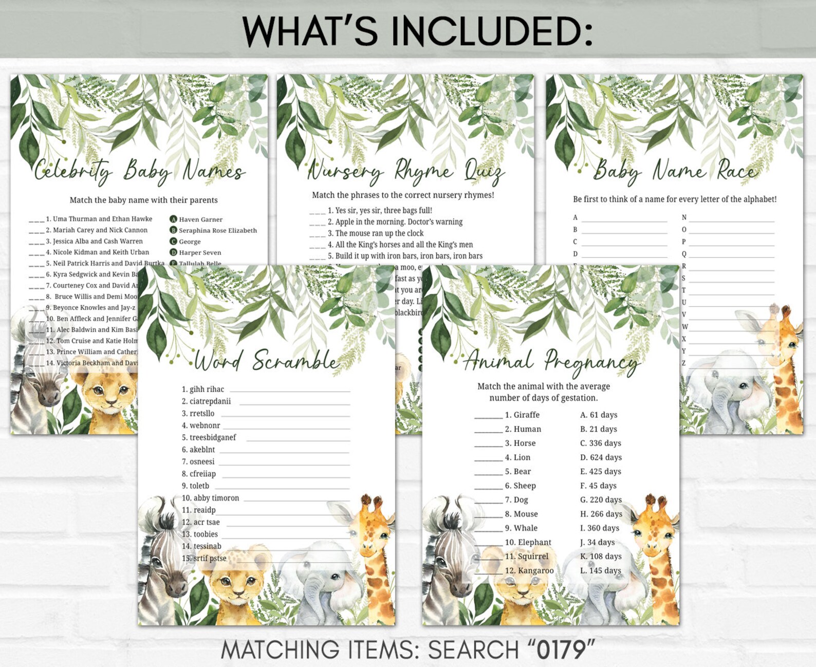 Jungle Baby Shower Game Bundle Safari Animals Baby Shower - Etsy