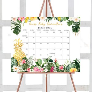 Editable Pineapple Aloha Baby Shower Due Date Calendar, Girl Hawaiian ...