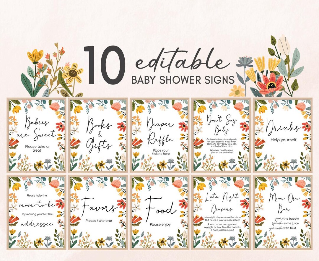 Editable A Little Wildflower Baby Shower Sign Bundle, Spring Floral ...
