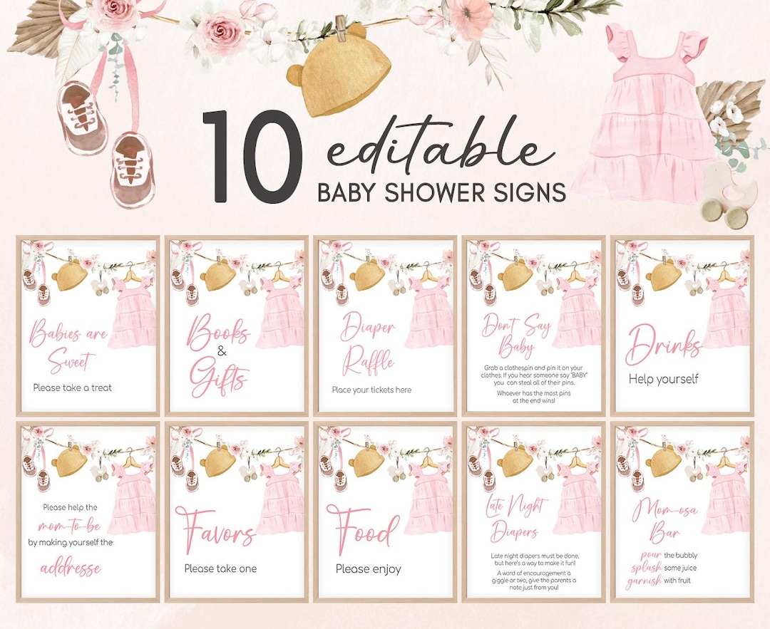 Editable Girl Baby Clothes Baby Shower Table Sign, Sweet Baby Girl Baby ...