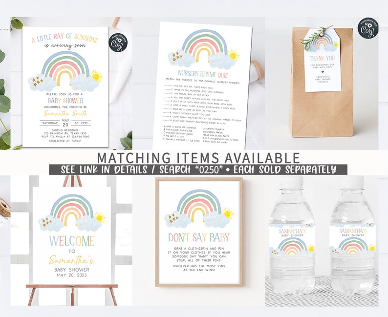Editable Pastel Rainbow Baby Shower Bottle Label Little Ray of Sunshine ...