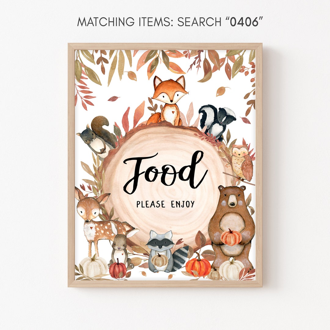 Fall Woodland Baby Shower Food Sign, Woodland Pumpkin Baby Shower Food ...