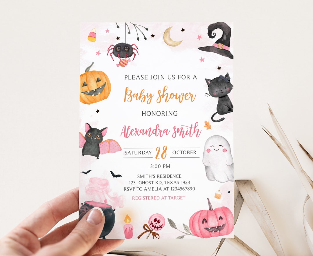 Editable Halloween Baby Shower Invitation, Girl Ghost Halloween Baby ...