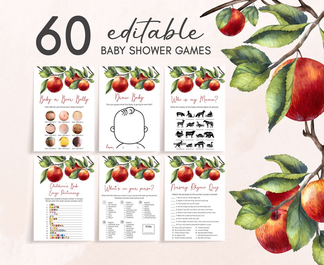 Editable Apple Fall Baby Shower Games Bundle, Apple of Our Eye Baby ...