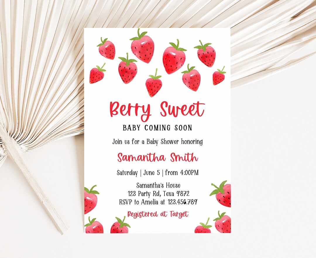 Editable Strawberry Birthday Invitation, Berry First Invitation ...