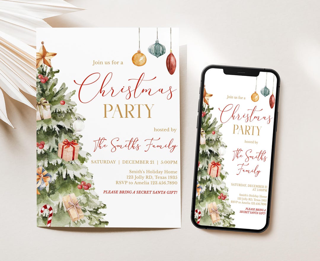 Editable Christmas Tree Holiday Invitation, Holiday Work Party Invite ...