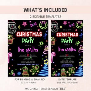 Editable Christmas Party Glow Invitation, Kids Neon Christmas ...