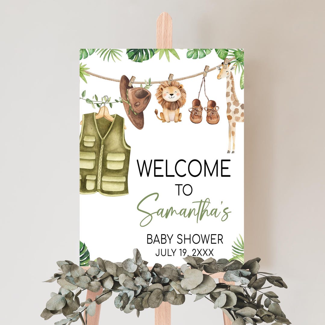 Editable A Little Wild One Baby Shower Welcome Sign, Greenery ...