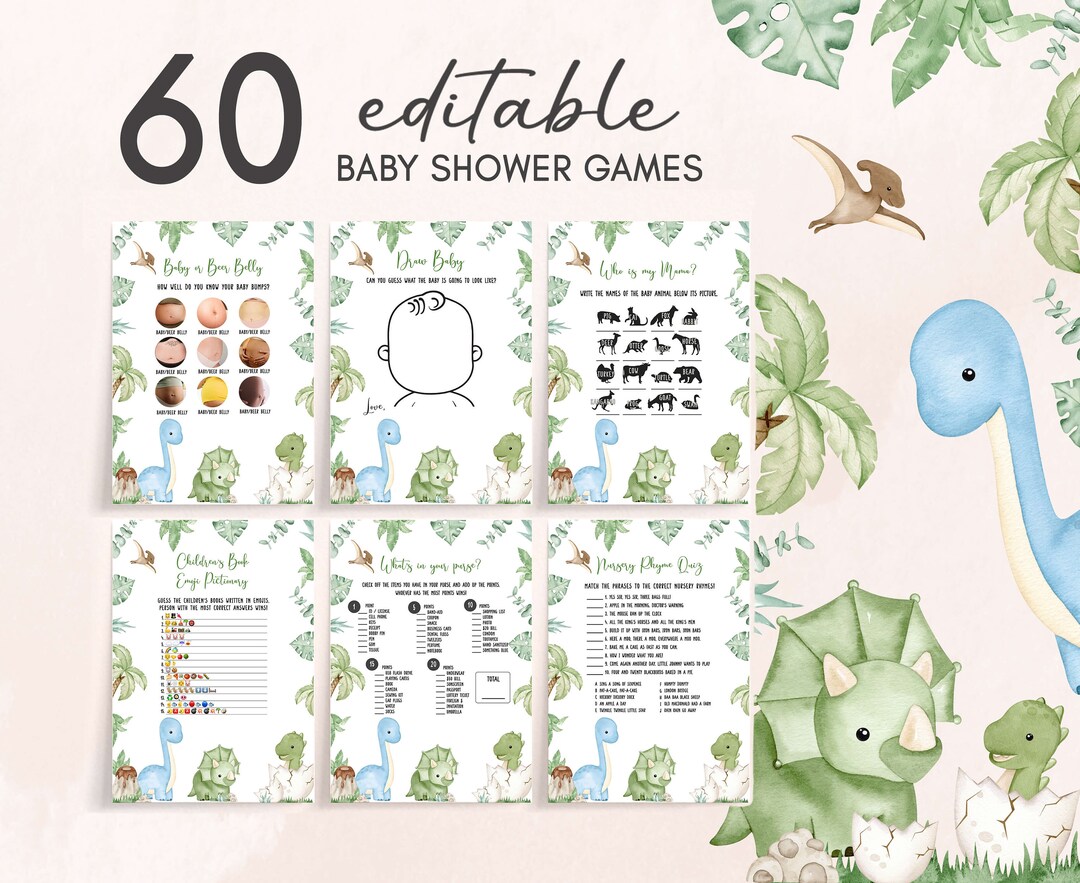 Editable Dinosaur Baby Shower Games Bundle, Dino Baby Shower Game Pack ...