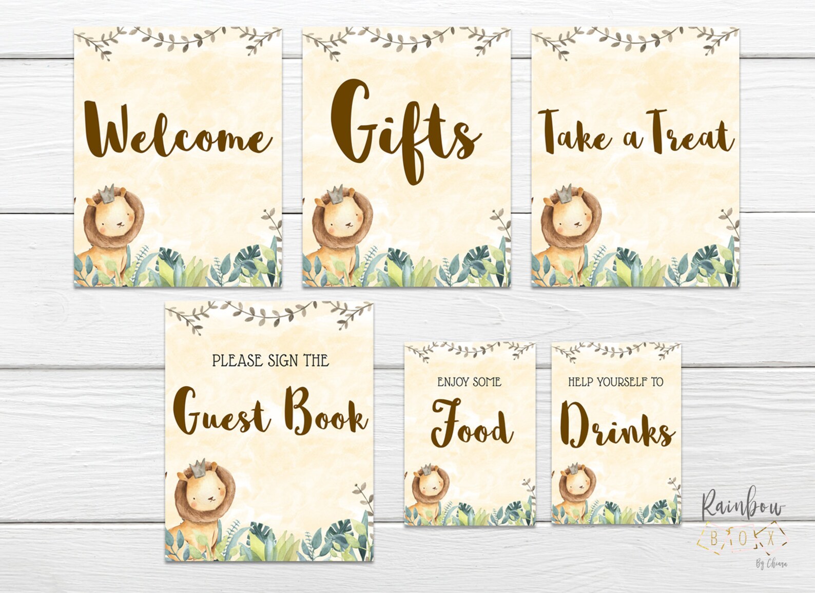 Lion Baby Shower Signs Bundle, Baby Lion Table Signs, Animal Baby ...