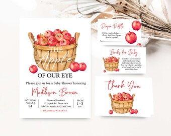 Fall Apple Baby Shower Invitation Set, Apple of Our Eye Invite Template ...