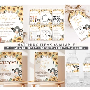 Editable Sunflower Highland Cow Baby Shower Due Date Calendar, Holy Cow ...