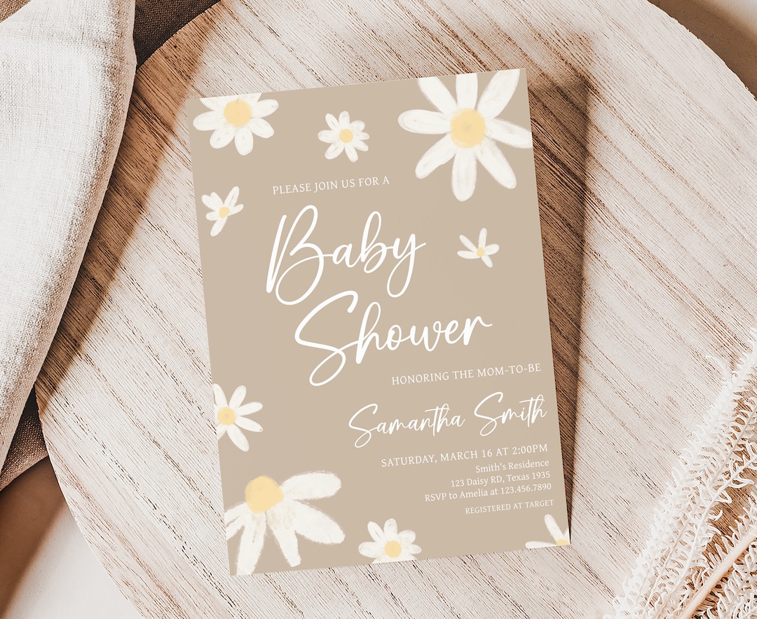 Editable Daisy Baby Shower Invitation, Daisy Flower Boho Baby Shower ...