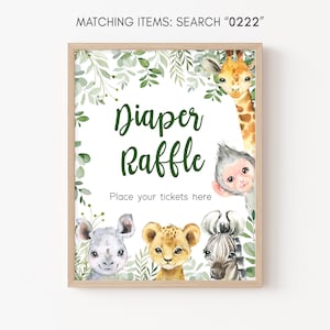 Diaper Raffle Sign Safari Baby Shower, Jungle Baby Shower Diaper Game ...
