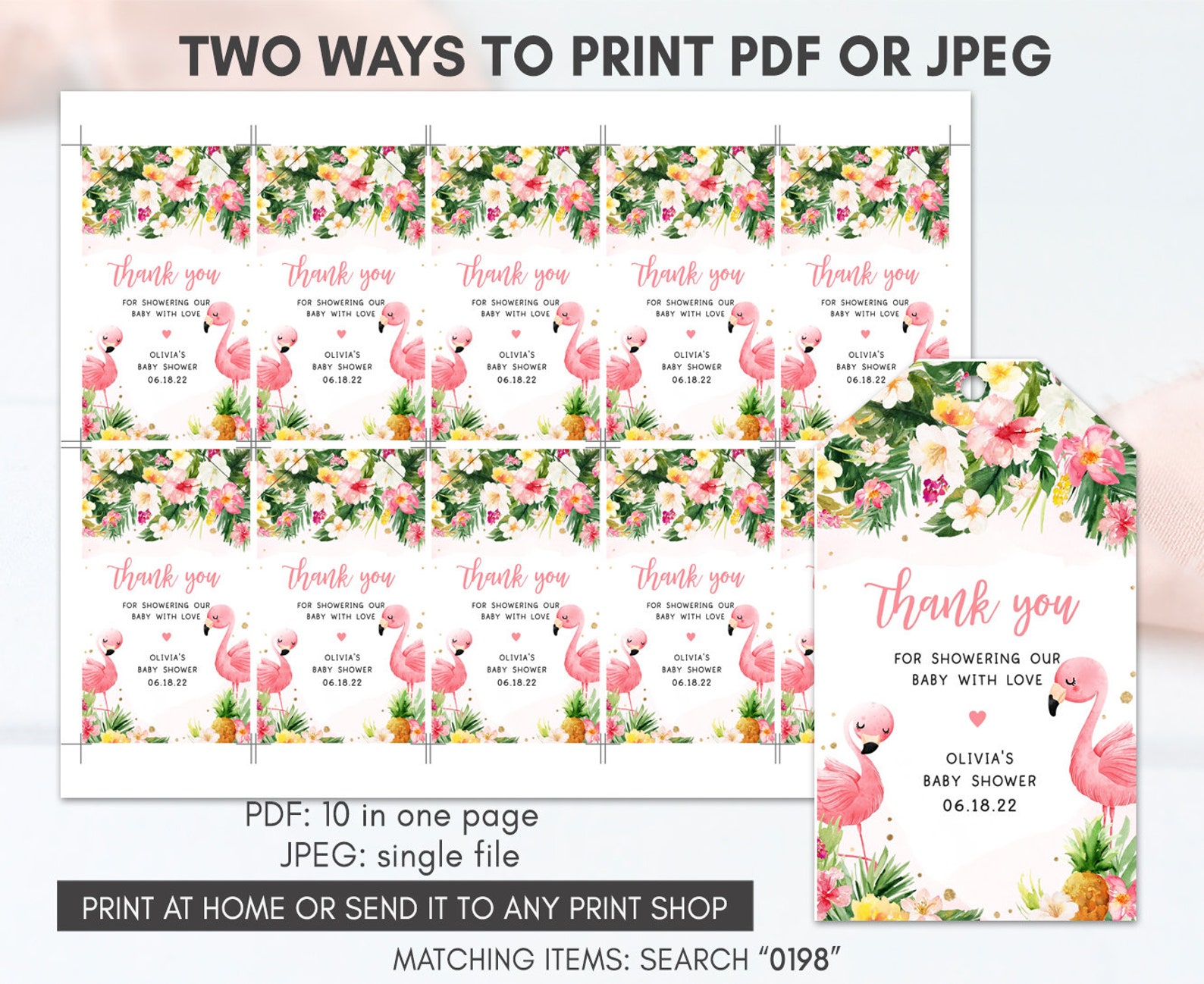 Editable Flamingo Baby Shower Favor Tag, Tropical Baby Shower Gift Tags ...
